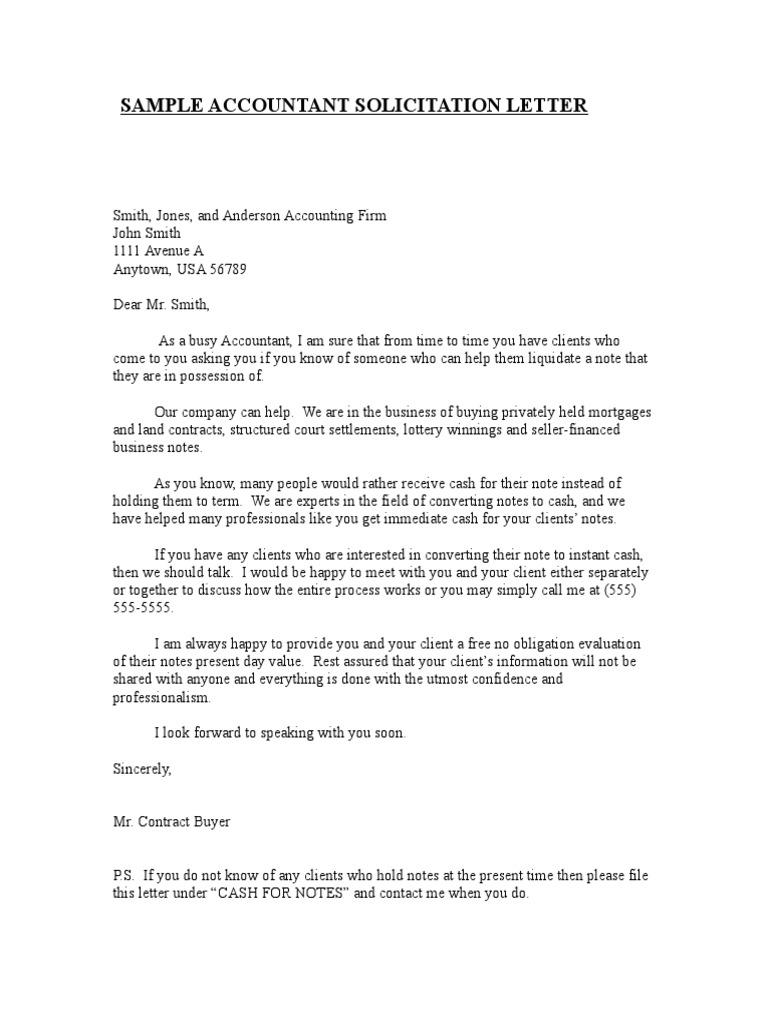 Sample Accountant Solicitation Letter | PDF