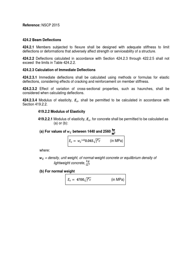 Beam Deflection Limits NSCP 2015 | PDF | Elasticity (Physics ...
