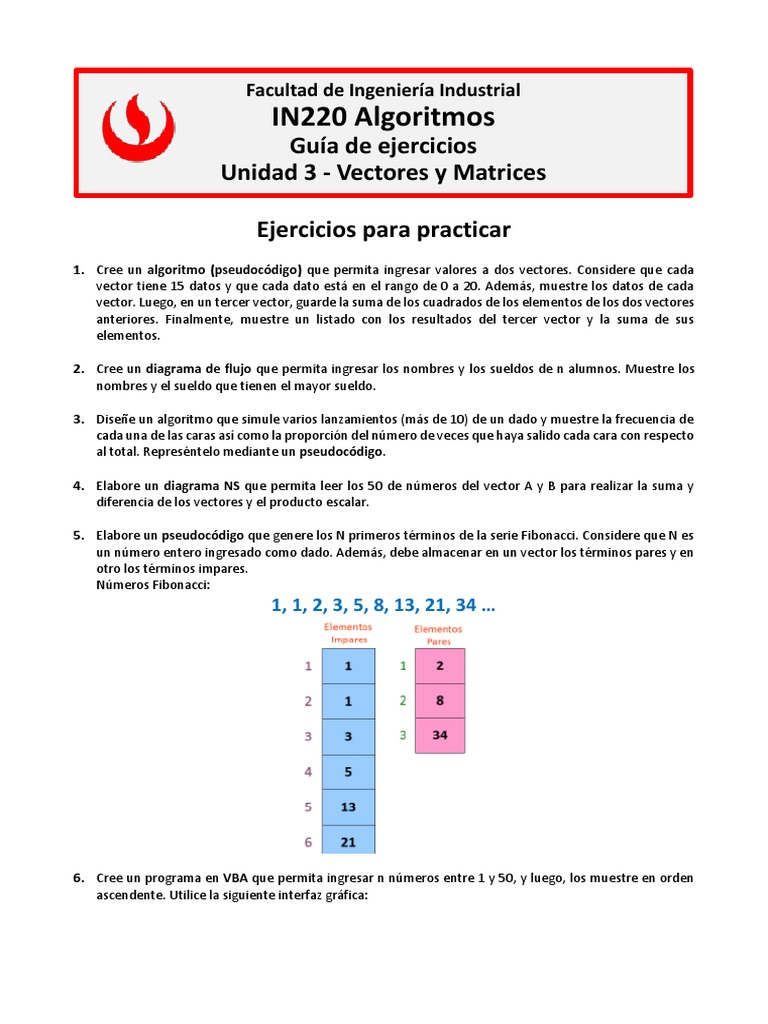 Algoritmos 2018-2 - Ejercicios Unidad 3 | PDF | Matriz (Matemáticas ...