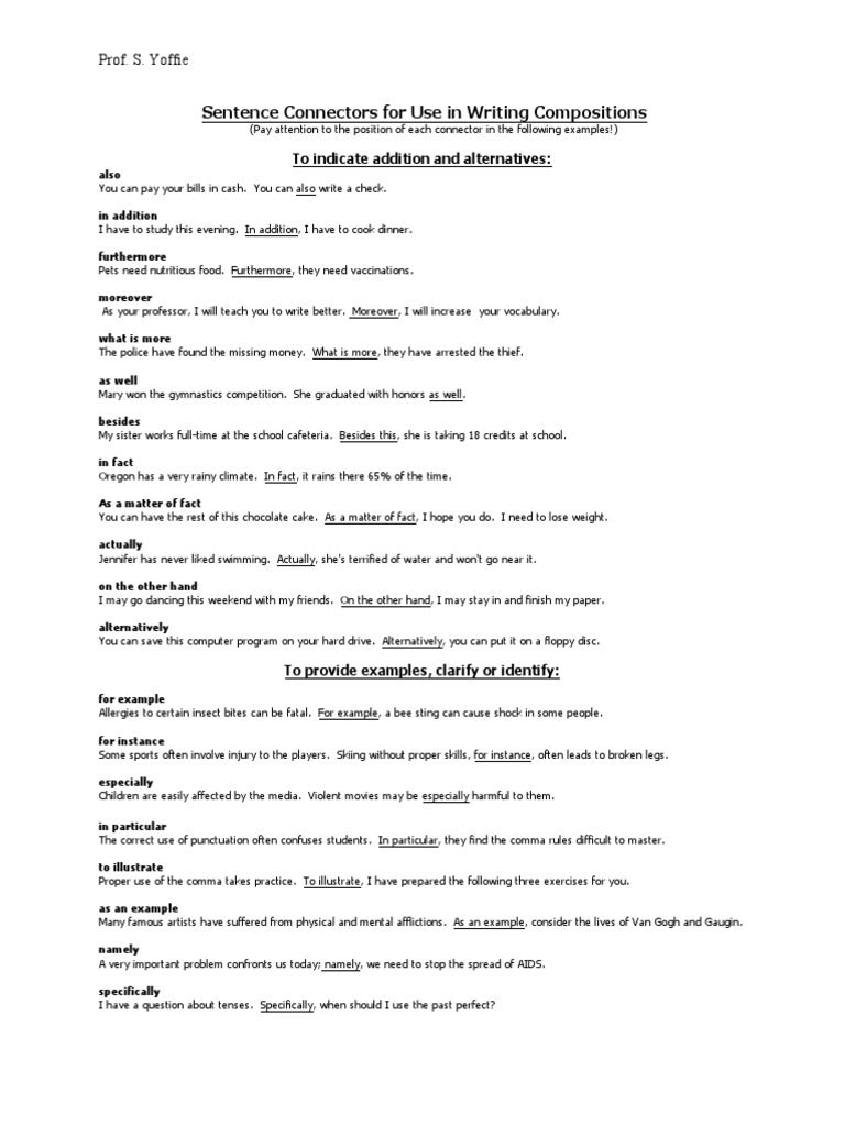 BK WP Sentence Connectors in Writing Comp PDF | PDF