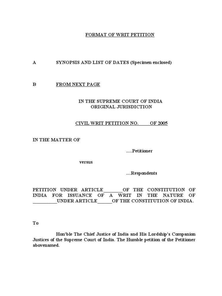 Writ Format | Writ | Supreme Courts