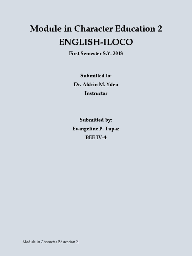 Module in Character Education Grade 1 | PDF | Vegetables