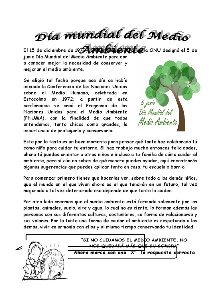 Ficha de Comprension Lectora Sobre Ell Dia Del Medio Ambiente | PDF ...