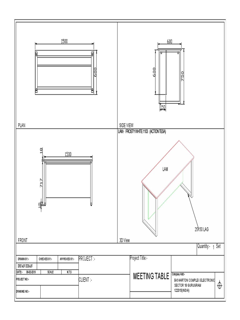 Meeting Table: Plan Side View Lam:-Frosty White 1103 (Action Tesa) | PDF