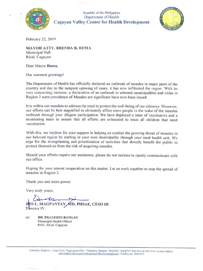 Cagayan Letter Communication Request For Support To Combat Measles | PDF Cagayan Letter Communication Request For Support To Combat Measles | PDF
