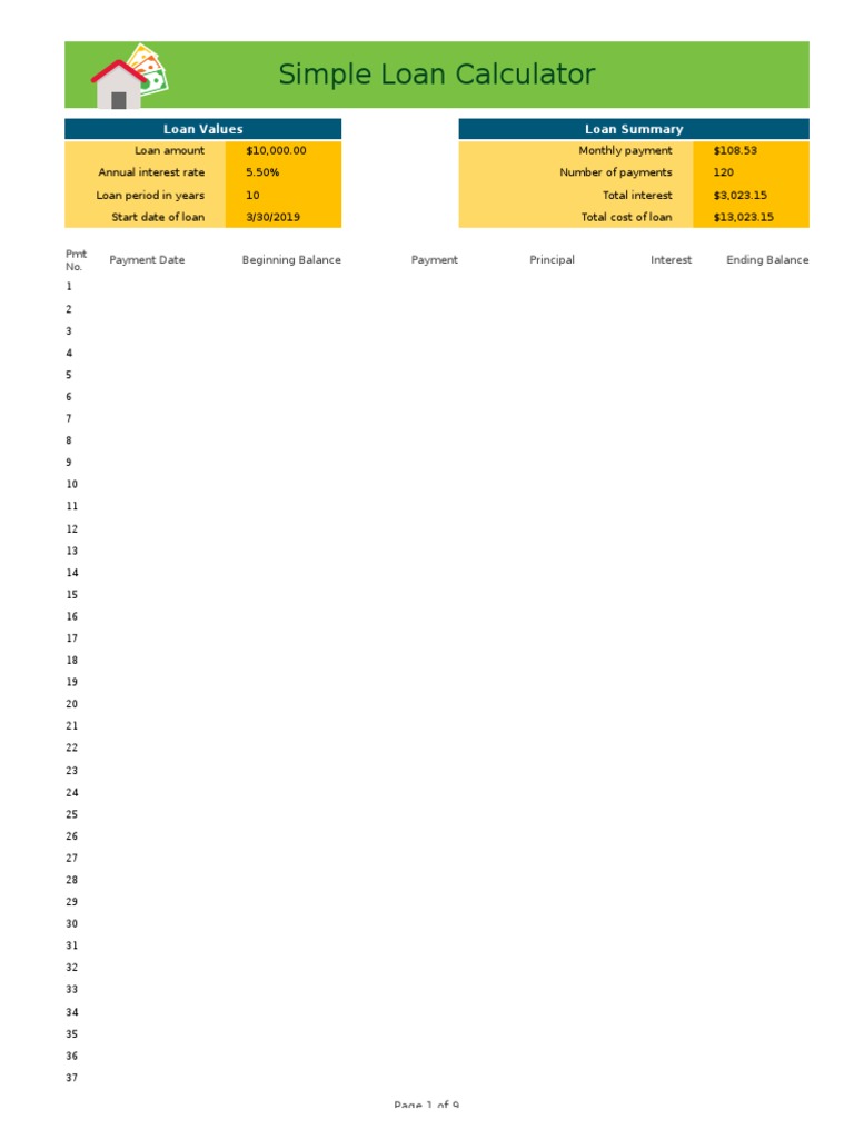 Simple Loan Calculator: Loan Values Loan Summary | PDF | Interest | Loans