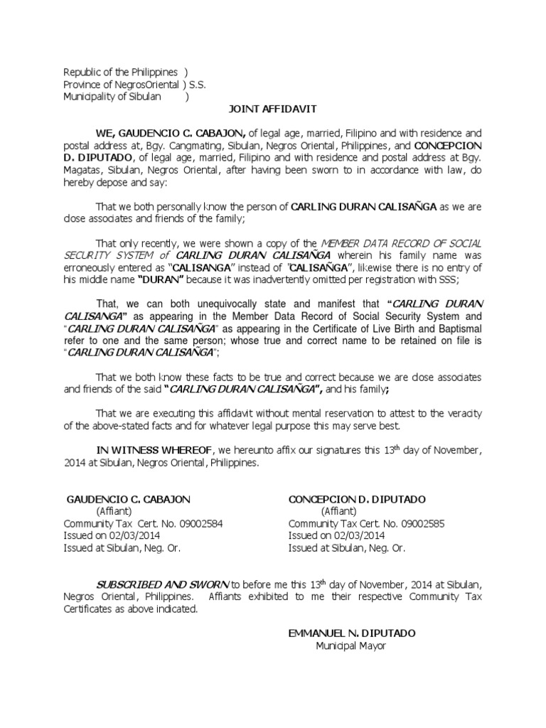 Affidavit Name Wrong Entry Philhealth - Carling Calisanga | PDF | Affidavit | Civil Law (Common Law)