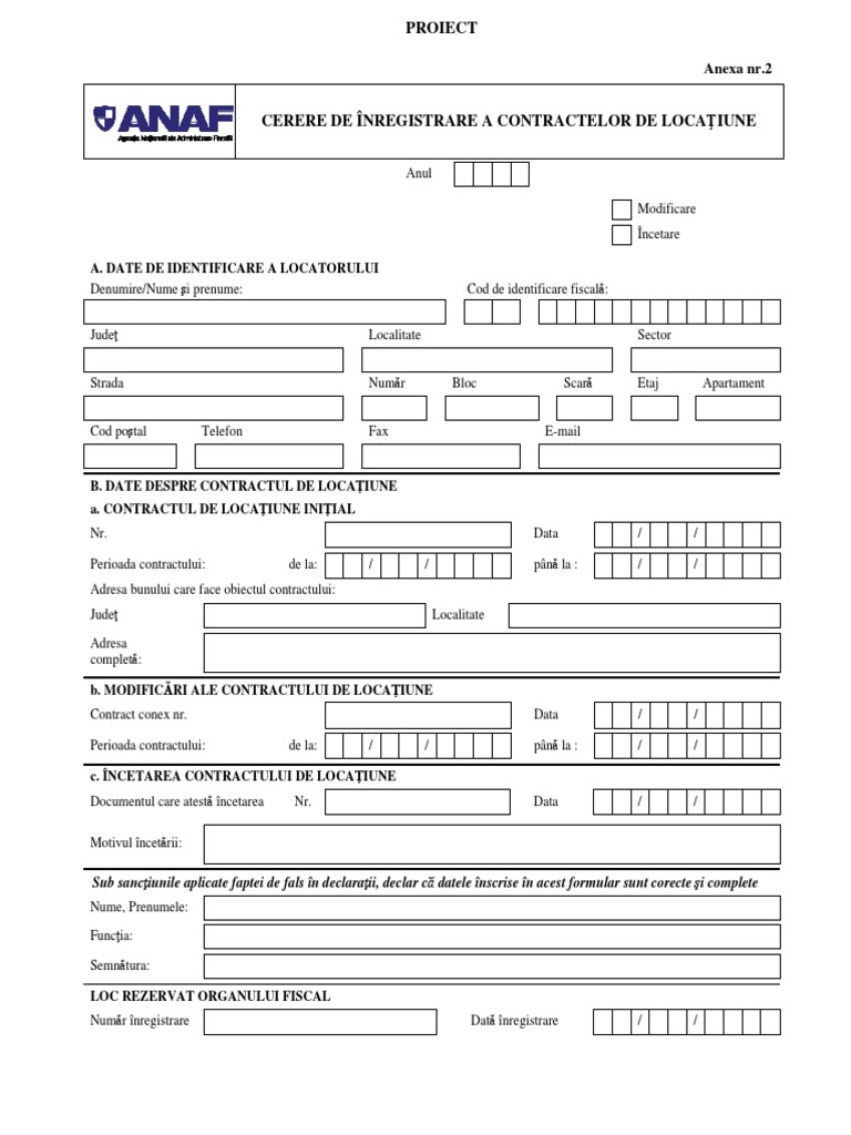 Cerere Inregistrare Contract Locatiune | PDF