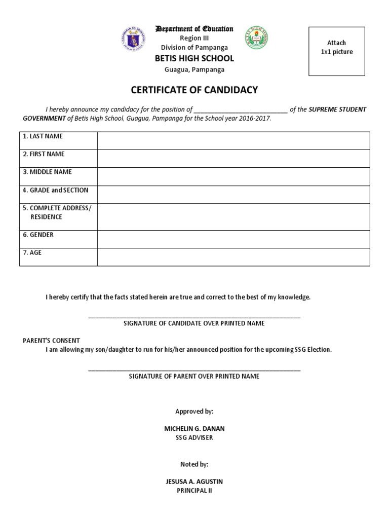 Certificate of Candidacy SSG | PDF | Government