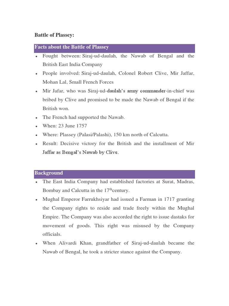 Battle of Plassey | PDF
