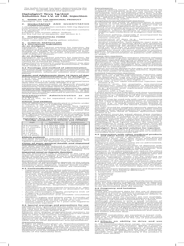 Optalgin | PDF | Injection (Medicine) | Intravenous Therapy