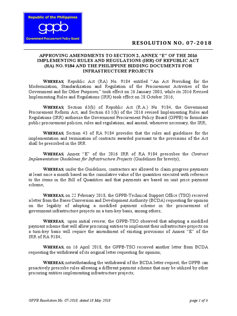 GPPB Resolution No. 07-2018 | PDF | Social Institutions | Social Science