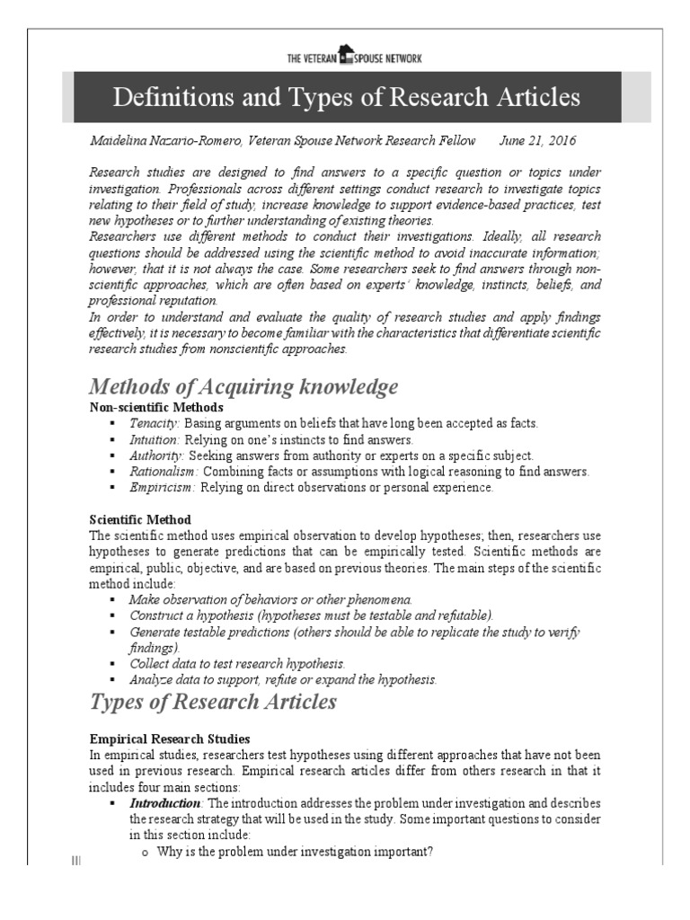 Types Research Articles | PDF | Scientific Method | Hypothesis