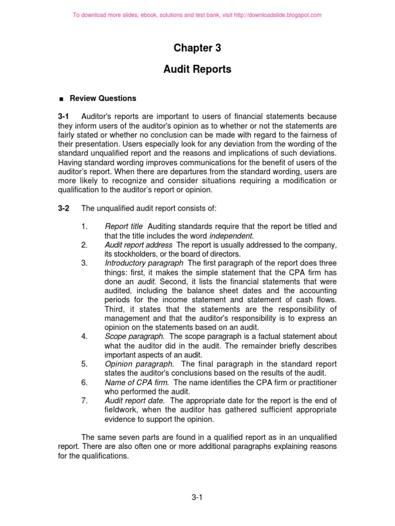 Chapter 3 Audit Reports Pdf Financial Audit Auditor S Report