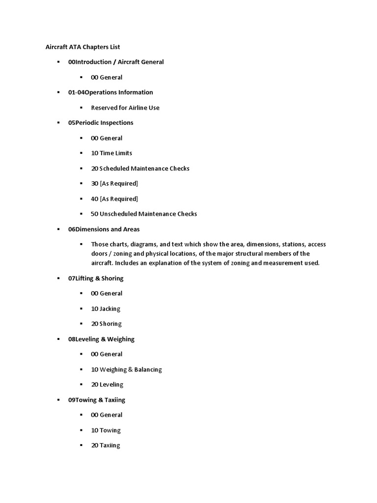 Comprehensive Aircraft ATA Chapters List | PDF | Turbine | Landing Gear