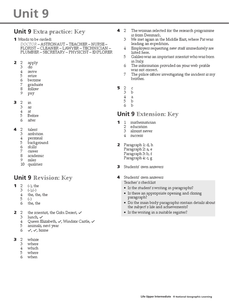 Unit 9: Extra Practice: Key | PDF | Cognition | Behavior Modification