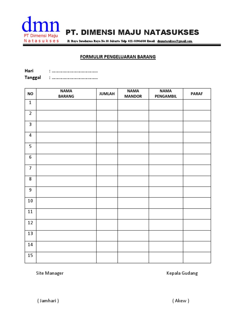 Form Pengeluaran Barang Gudang | PDF