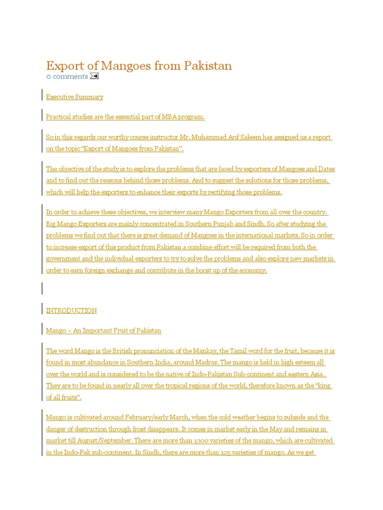 Export of Mangoes From Pakistan | PDF | Mango | Quantity