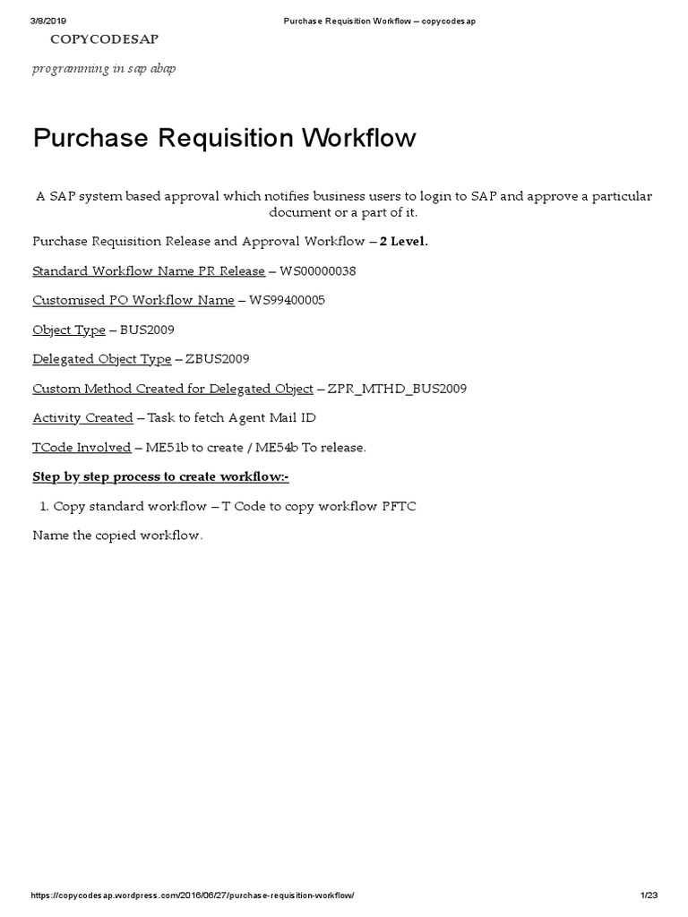 Purchase Requisition Workflow Copycodesap Pdf Information
