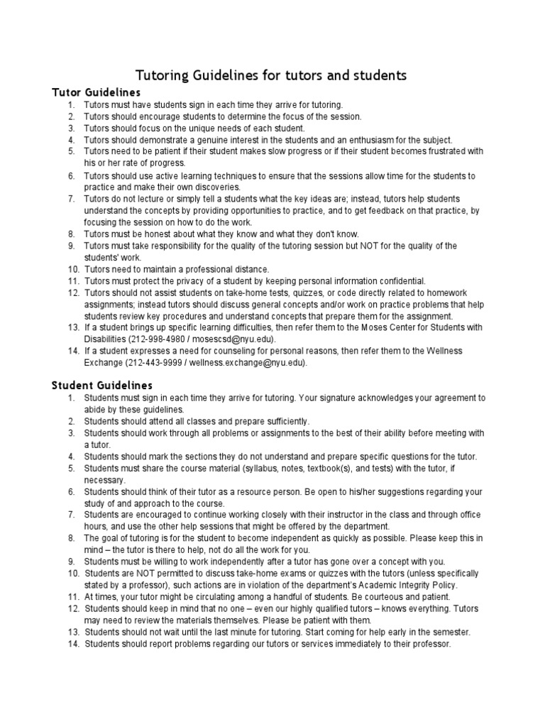 Tutoring Guidelines | PDF | Homework | Pedagogy