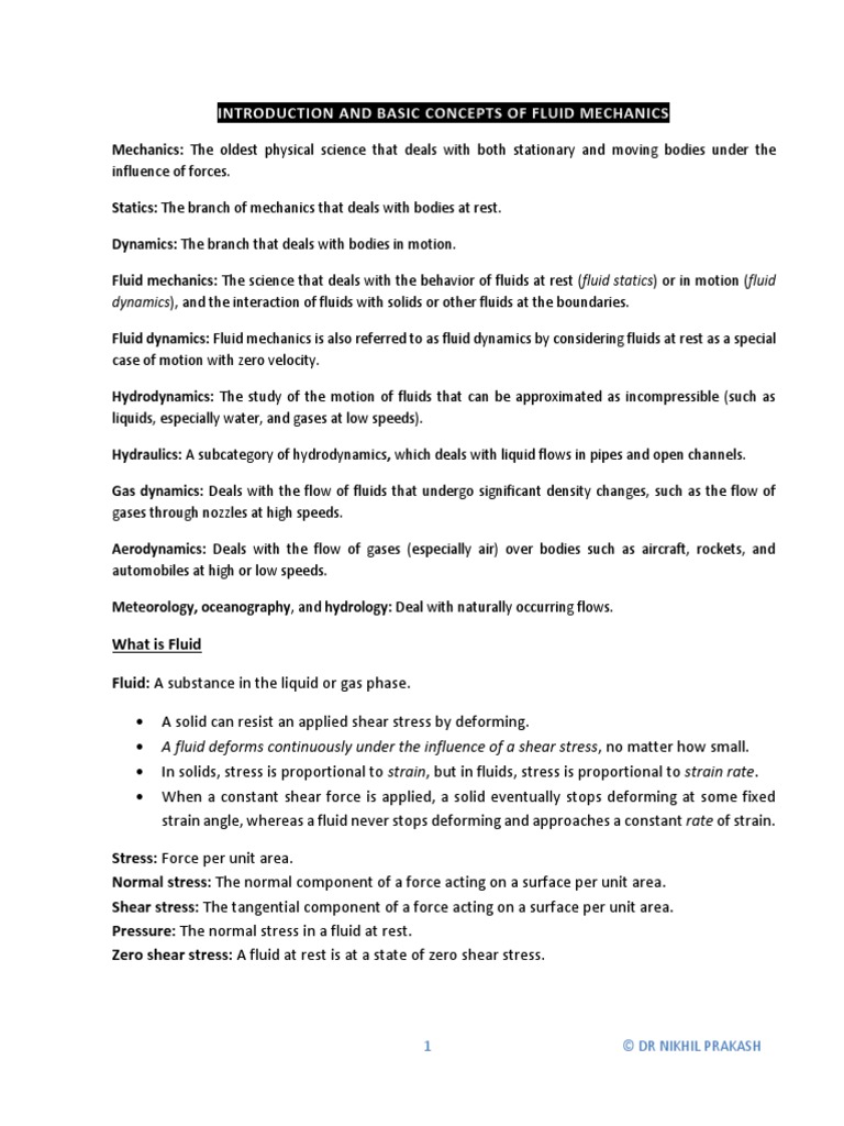 Introduction and Basic Concepts of Fluid Mechanics-1 | PDF | Fluid ...