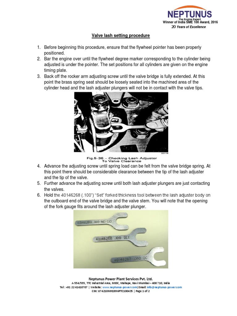 2017-06-EMD-Valve Lash Setting - Procedure Checklist | PDF | Valve ...