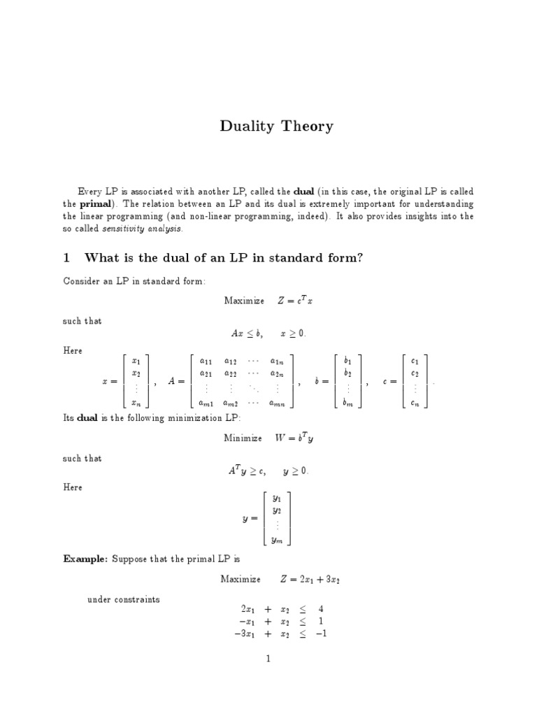 Duality Theory: 1 What Is The Dual of An LP in Standard Form? | PDF ...