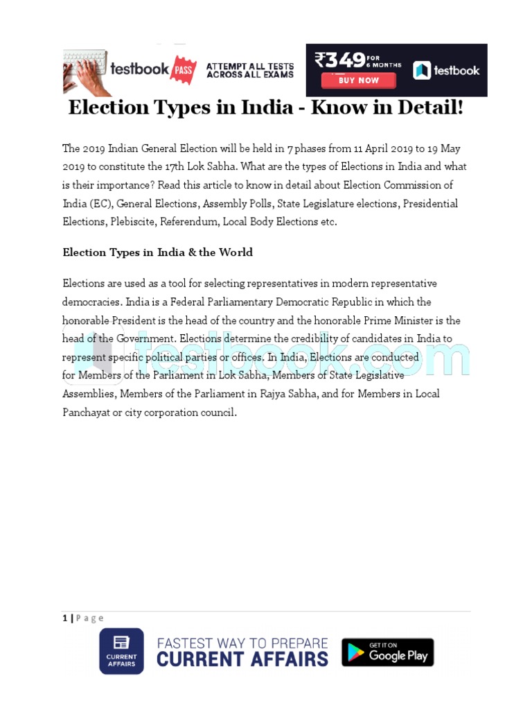 Election Types in India - Know in Detail! | PDF | Member Of Parliament ...