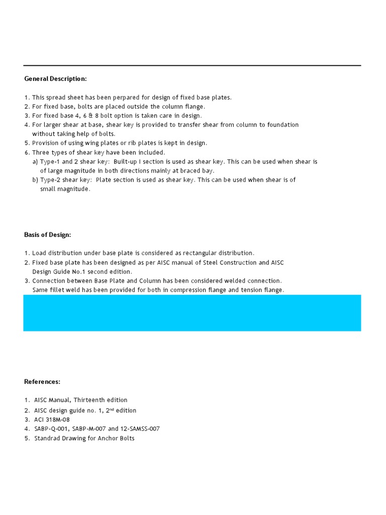 Base Plate Design Excel Design | PDF | Column | Screw