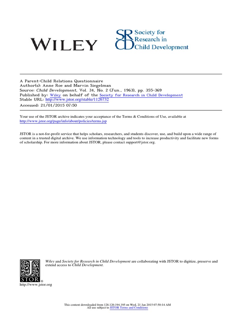 Parent Child Questionnaire Teoretic | PDF | Child Development | Relationships