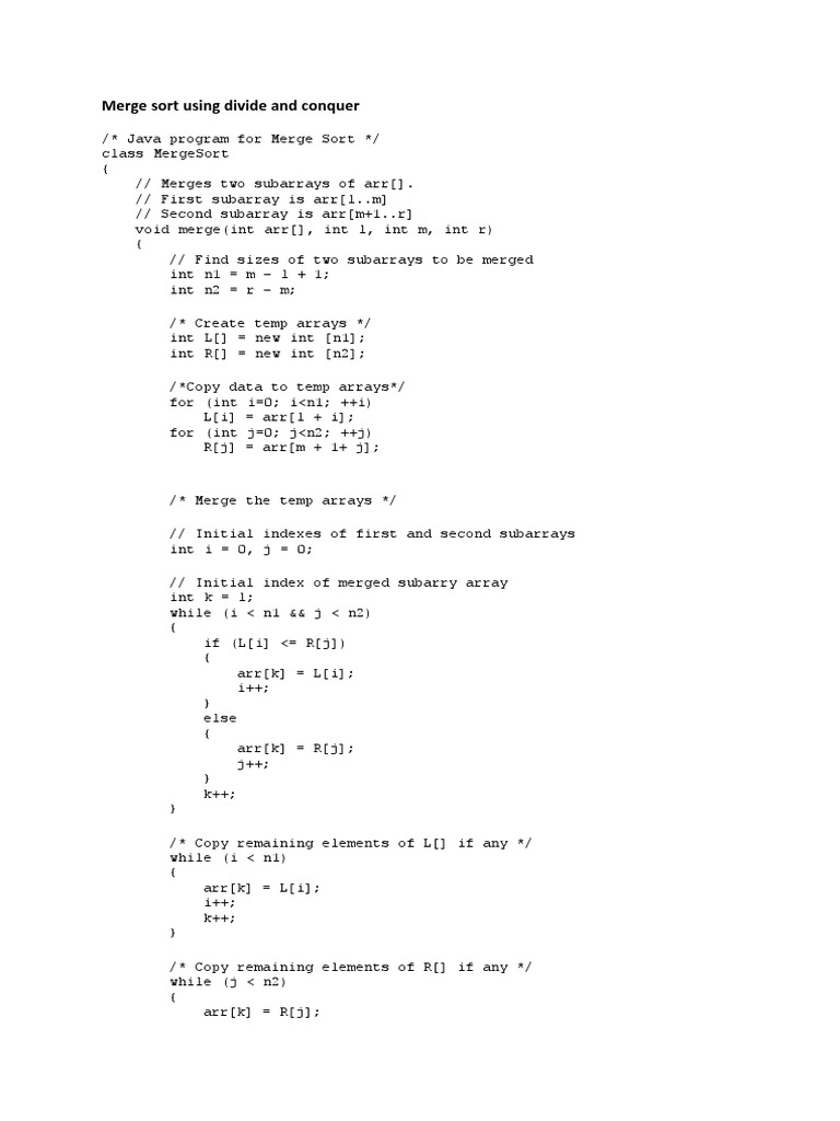Merge Sort Using Divide and Conquer | PDF | Routing | Applied Mathematics