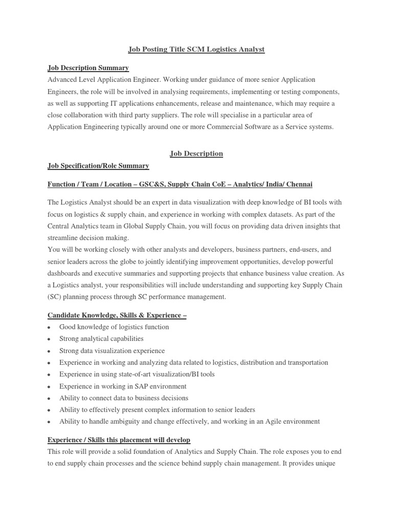 SCM Logistics Analyst Job Posting | PDF | Logistics | Supply Chain