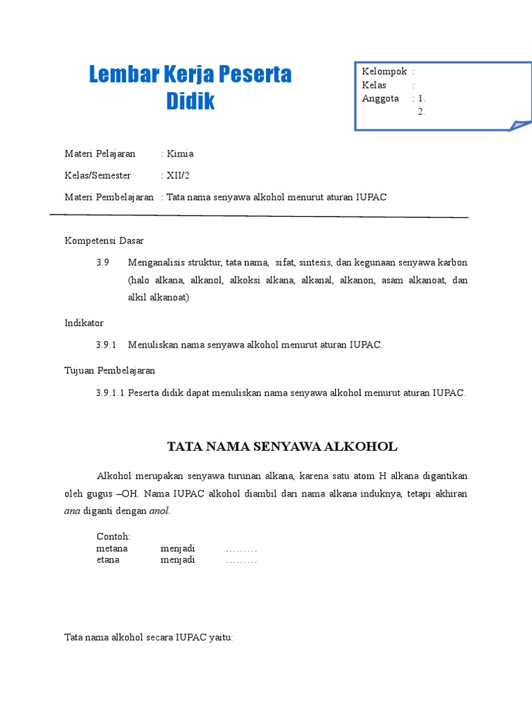 LKPD Senyawa Alkohol | PDF