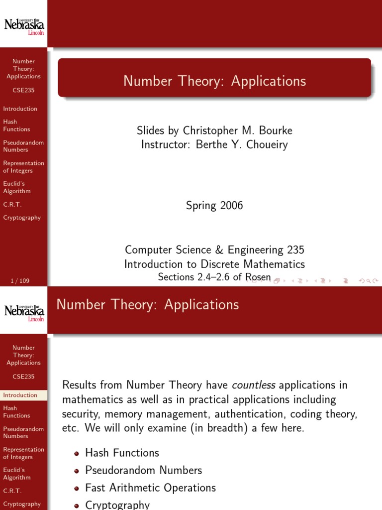 Number Theory: Applications: Slides by Christopher M. Bourke Instructor ...