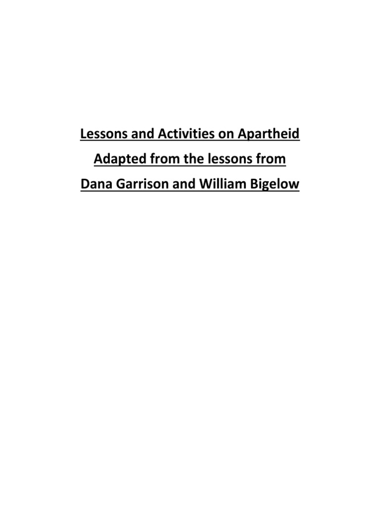 Lessons and Activities On Apartheid DBQ | PDF | Apartheid | Race And ...