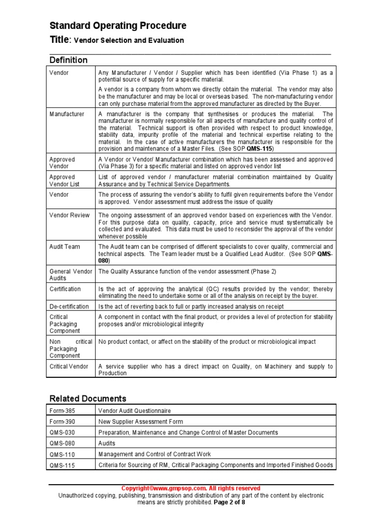 Vendor Selection and Evaluation PDF | PDF | Quality Assurance | Audit