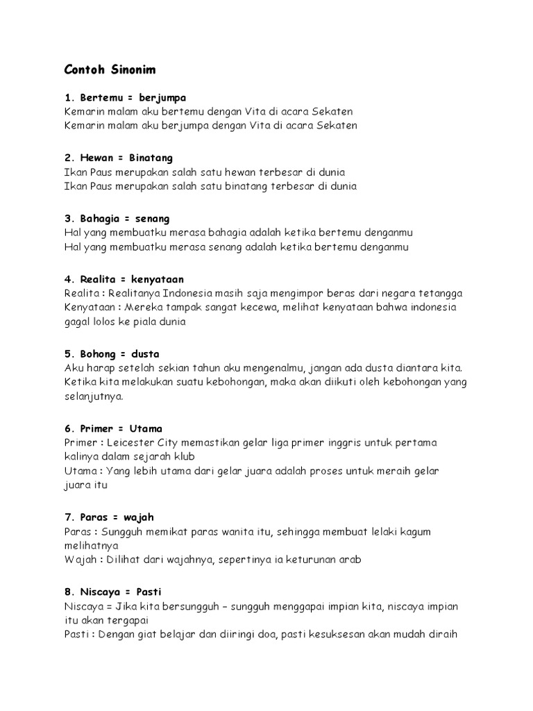 Contoh Sinonim | PDF