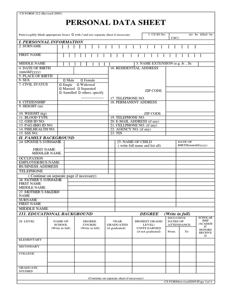 BLANK CSC PDS 212 (Revised 2015) | PDF | Justice | Crime & Violence