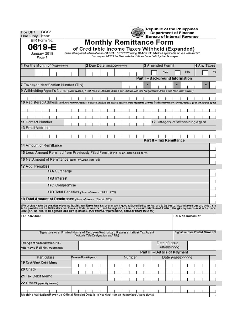 Monthly Remittance Form: of Creditable Income Taxes Withheld (Expanded ...