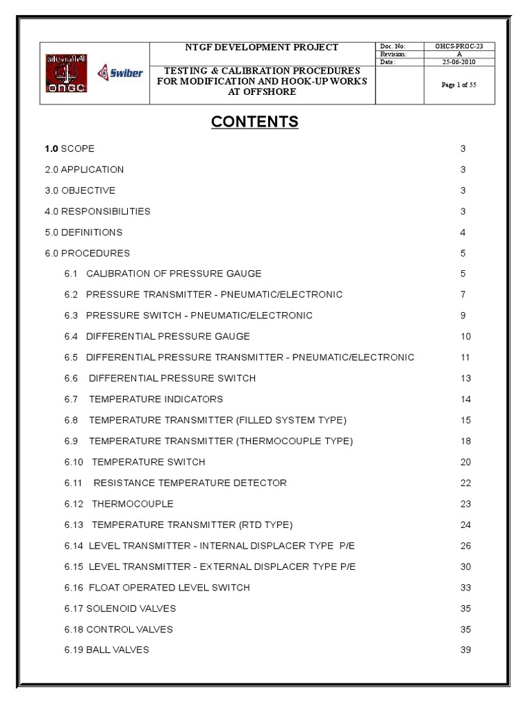 1218 Instrument Testing & Calibration Procedure NTGFDP | PDF ...