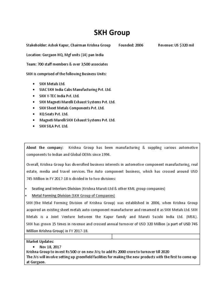 SKH Group automotive components manufacturer Gurgaon India | PDF