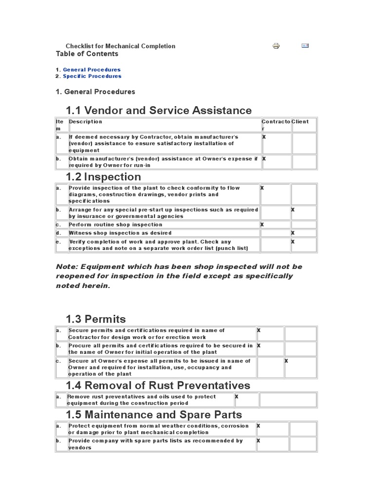 Checklist For Mechanical Completion | PDF | Transformer | Air Conditioning