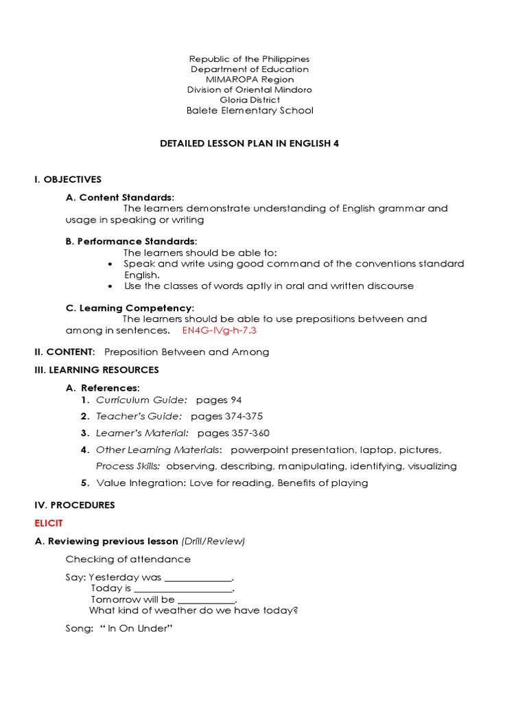 Prepositions between and among | PDF | Lesson Plan | English Language