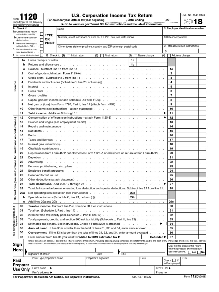 U.S. Corporation Income Tax Return: Type OR Print | PDF | Irs Tax Forms ...