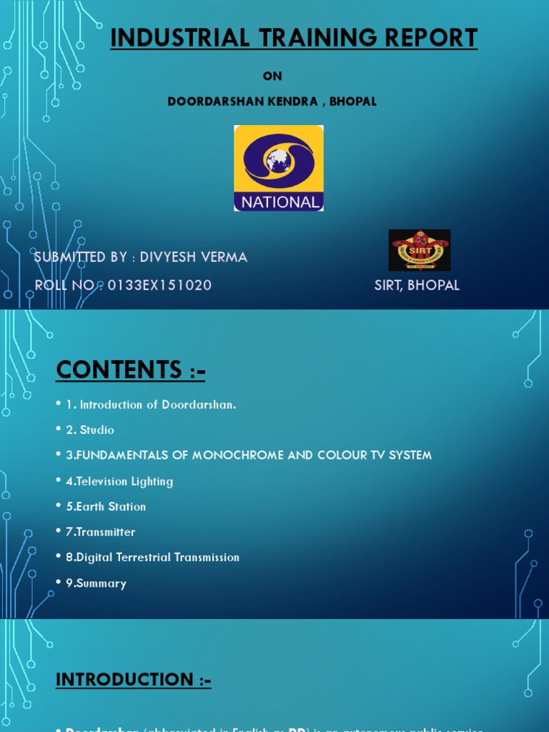 Industrial Training Doordarshan Bhopal | PDF | Video | Digital Television