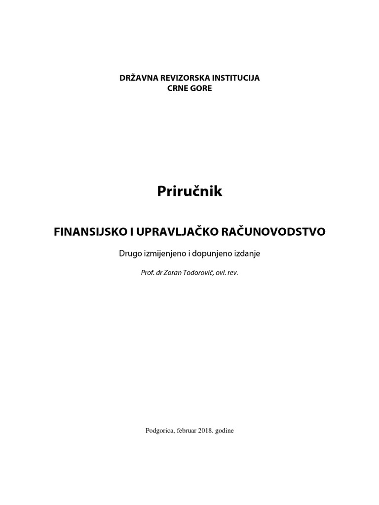 Priručnik - Finansijsko I Upravljačko Računovodstvo, DR Zoran Todorovic PDF | PDF