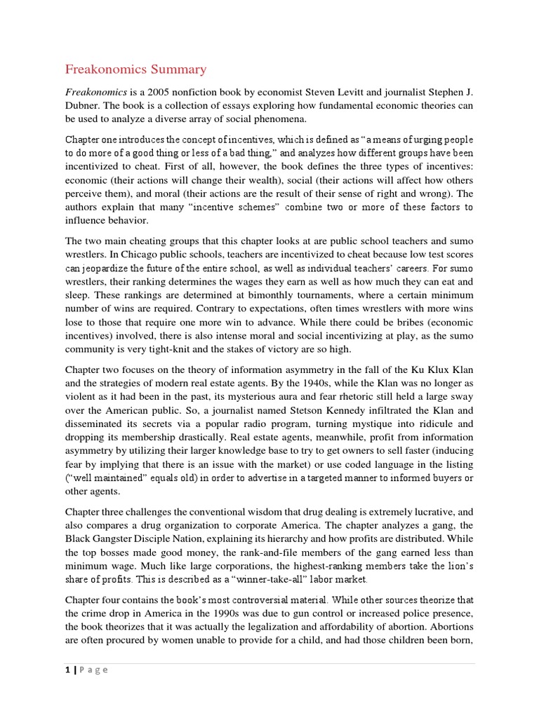Freakonomics Summary | PDF | Ku Klux Klan | Incentive