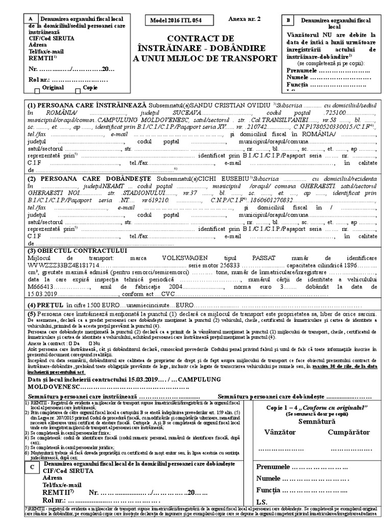 Contract de Instrainare-Dobandire A Unui Mijloc de Transport | PDF