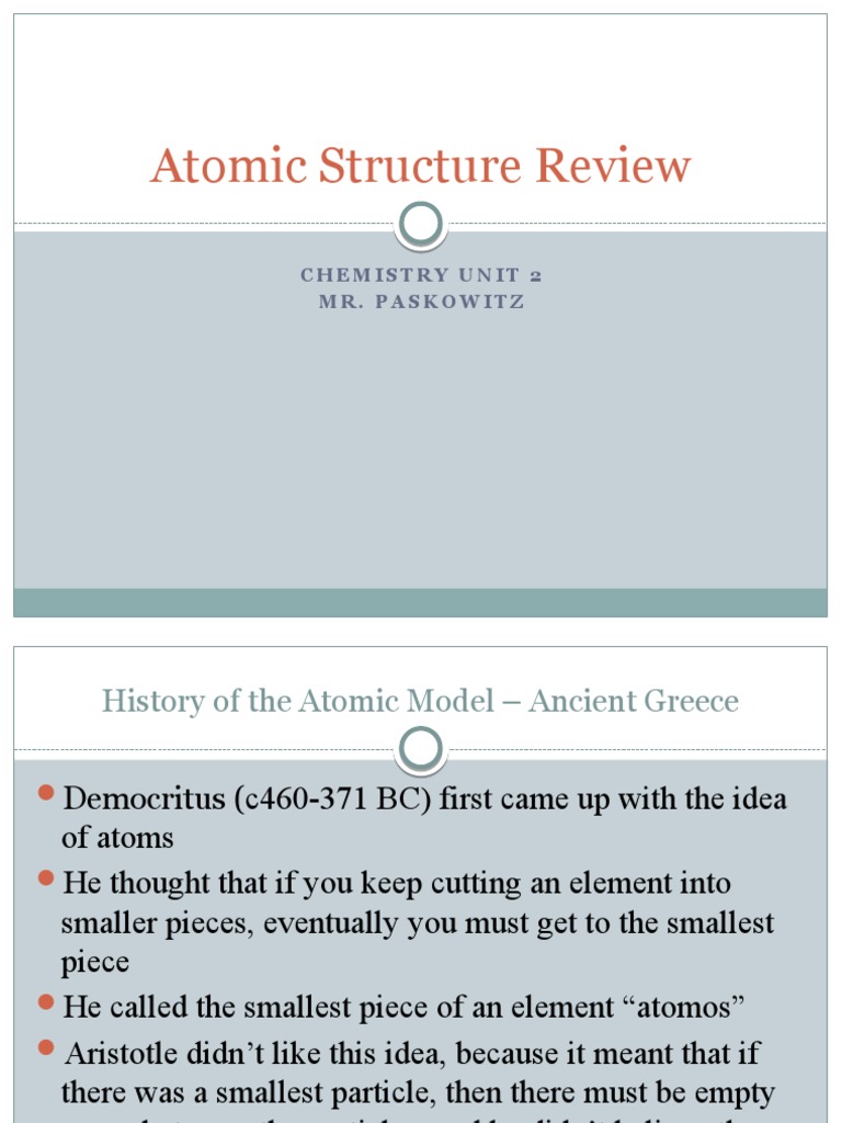 Atomic Structure Review: Chemistry Unit 2 Mr. Paskowitz | PDF | Atoms ...
