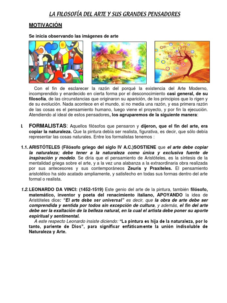 La Filosofia Del Arte y Sus Grandes Pensadores | PDF | Aristóteles | Platón